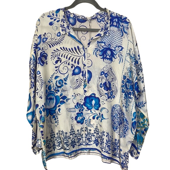 Johnny Was | Tops | Johnny Was Farrow Seline Silk Floral Blouse Xl New ...